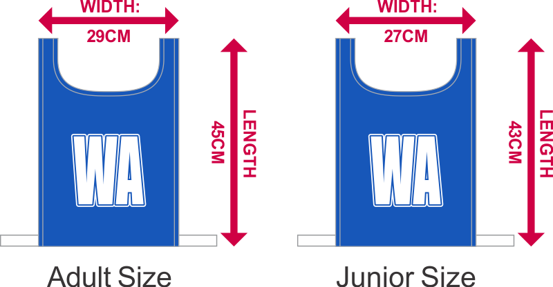Pullover Netball Bibs (set) - Size charts